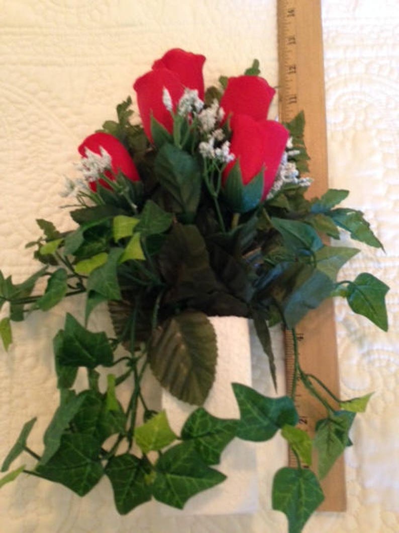 CRYPT / MAUSOLEUM Bouquet (no Vase) Red ROSE W/ Baby's Breath Ivy ...