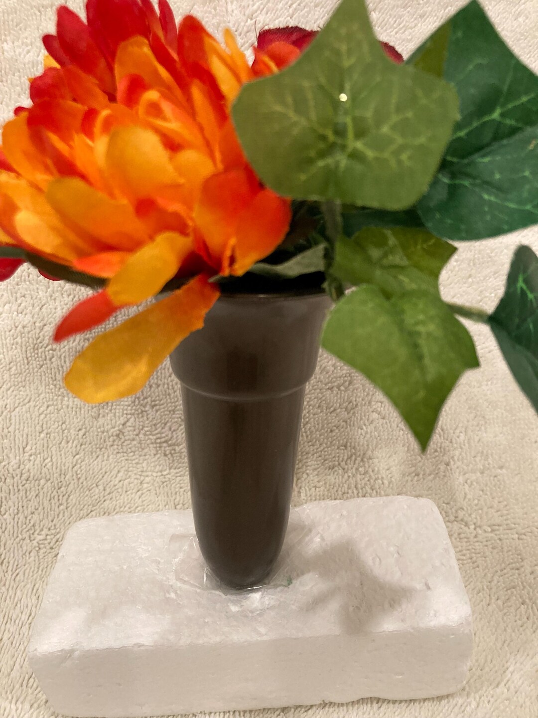 Niche Crypt Silk Flower Arrangement of Sun Flowers, Mums, Bells & Ivy ...