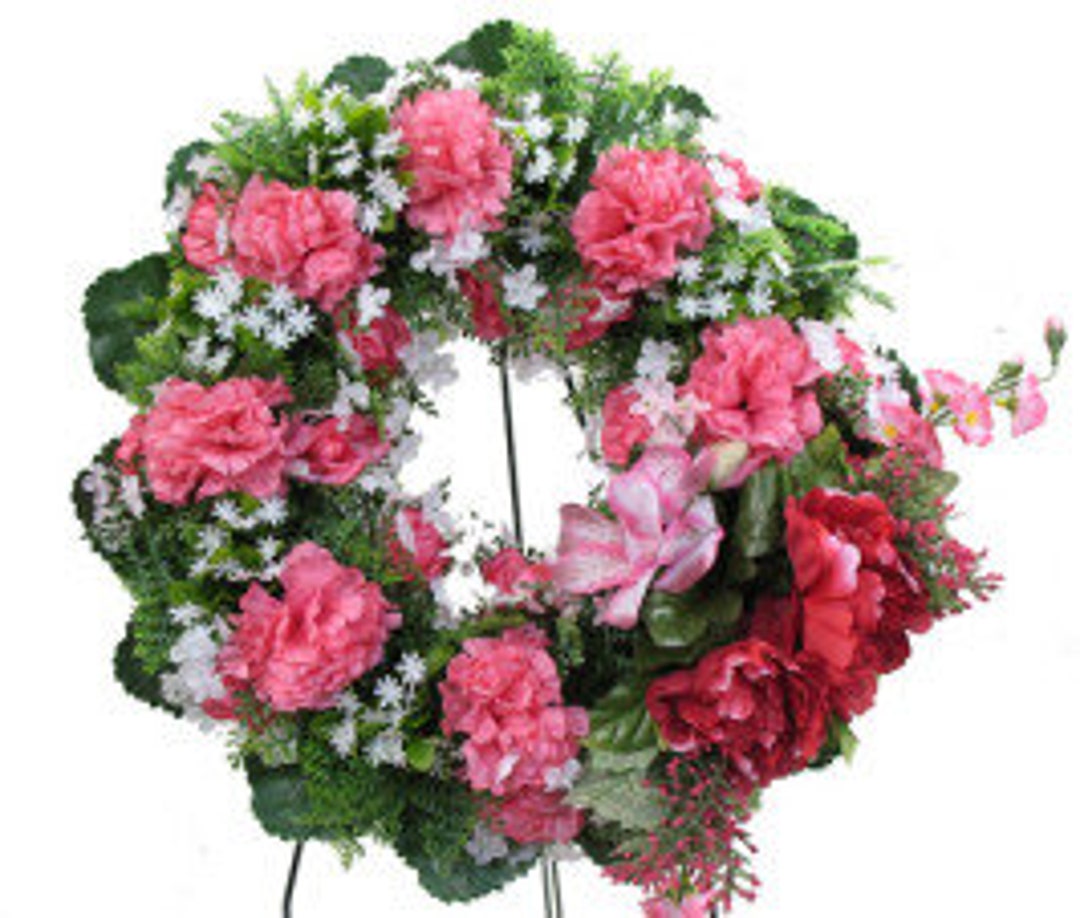 Pink Silk Flower Cemetery Wreath With Easel: Grave Site Memorial - Etsy
