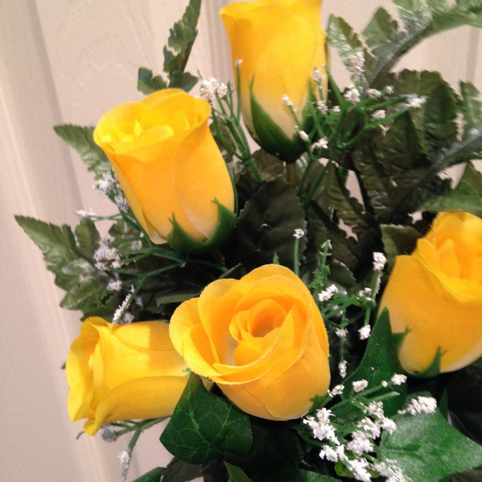 Artificial Flower CRYPT / MAUSOLEUM Bouquet (no Vase) of Yellow ROSE W ...