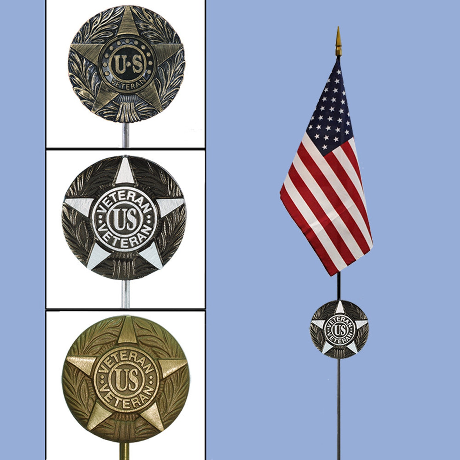 DIY Cemetery Military Emblem Faced Aluminum METAL Flag Holder for Grave ...