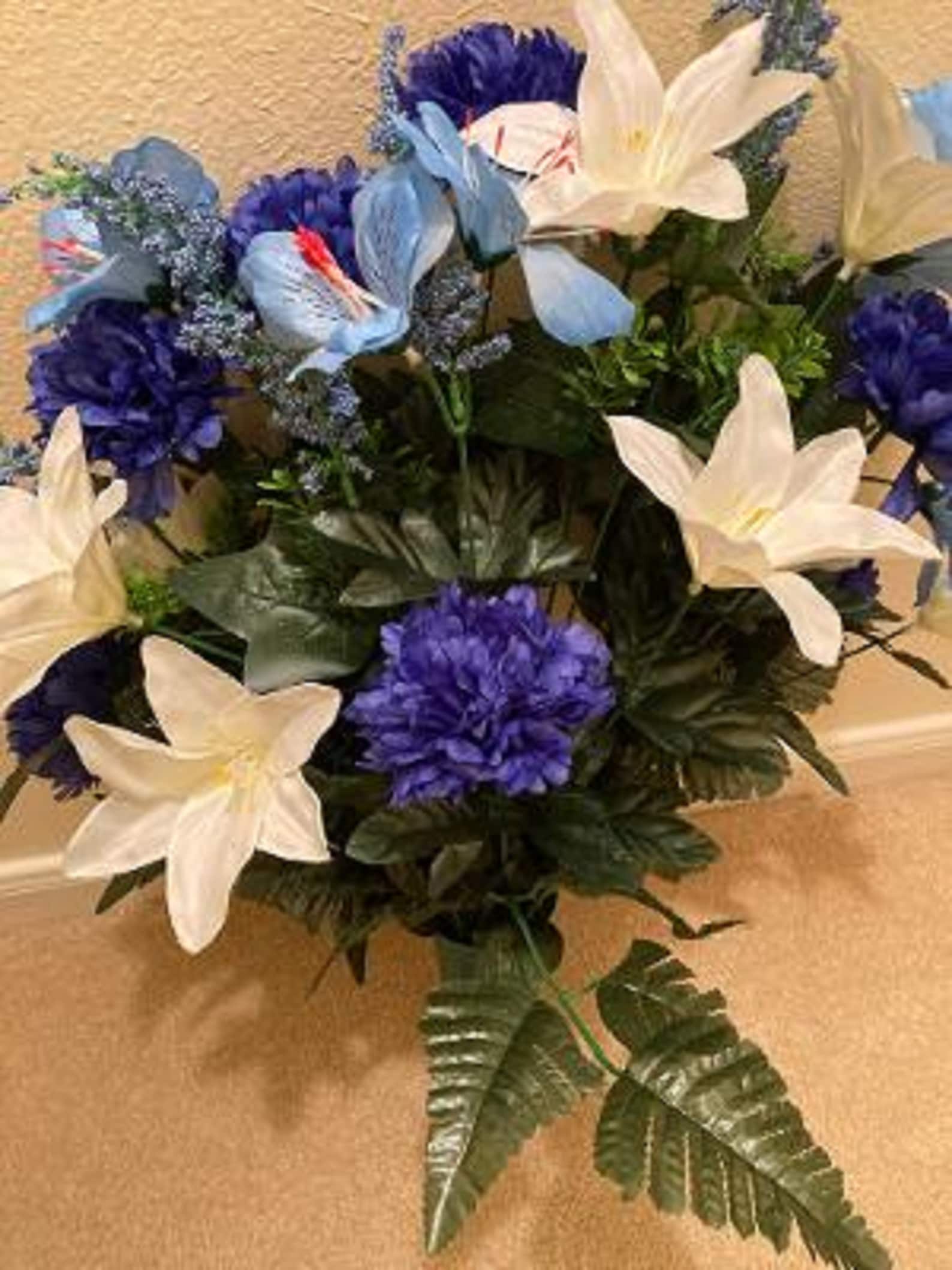 Cemetery Vase of Silk Blue Mum Lilly for Grave-site - Etsy