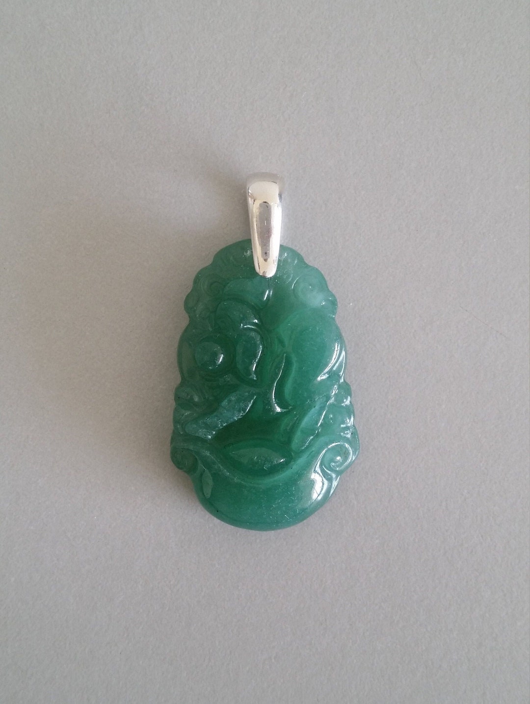 Carved Jade Gemstone Pendant, Green Jade Animal Creature Pendant ...
