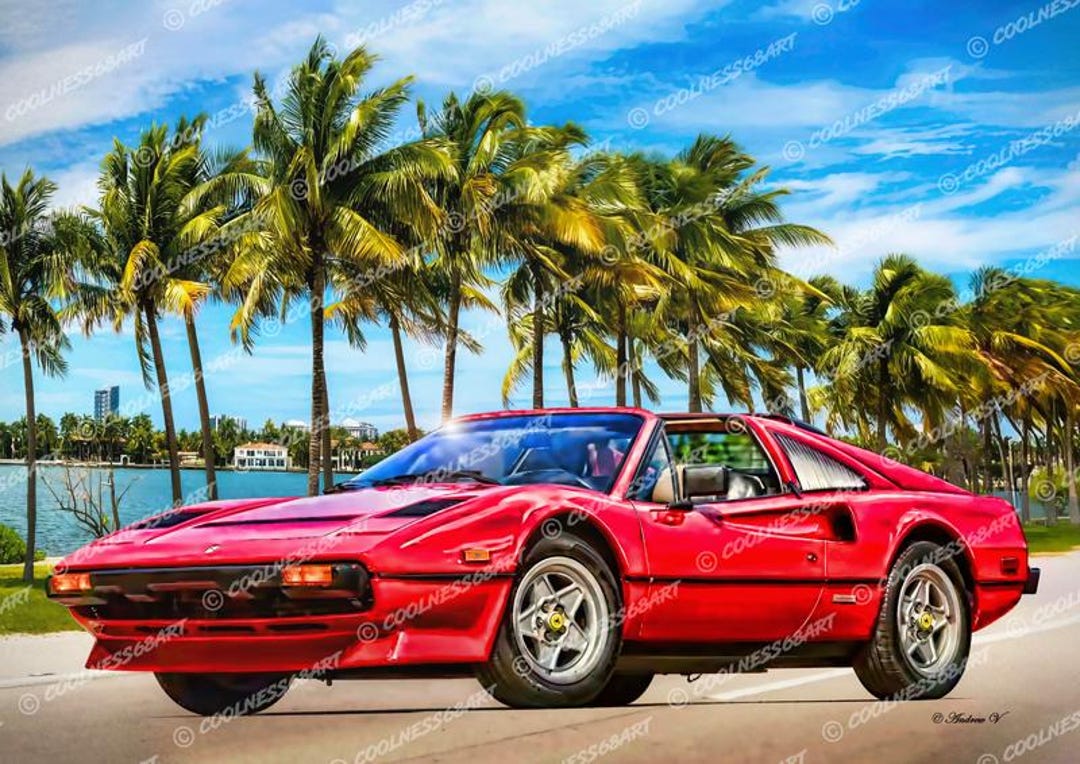 Magnum, P.I. Ferrari 308 GTS Original Art Print - TV Show Poster - Car ...