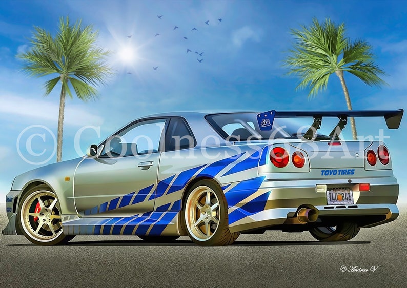 2 Fast 2 Furious Brian's Nissan GTR R34 Original Art - Etsy