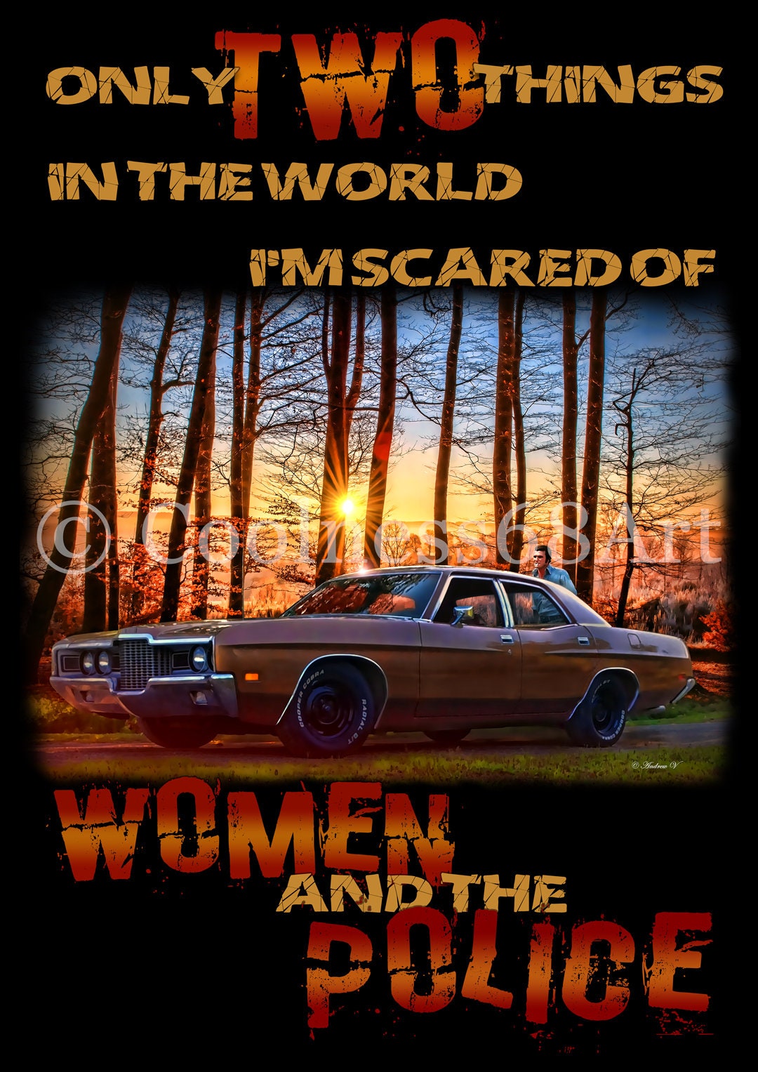 White Lightning Font Style Original Art Print - Movie Poster - Car Art ...