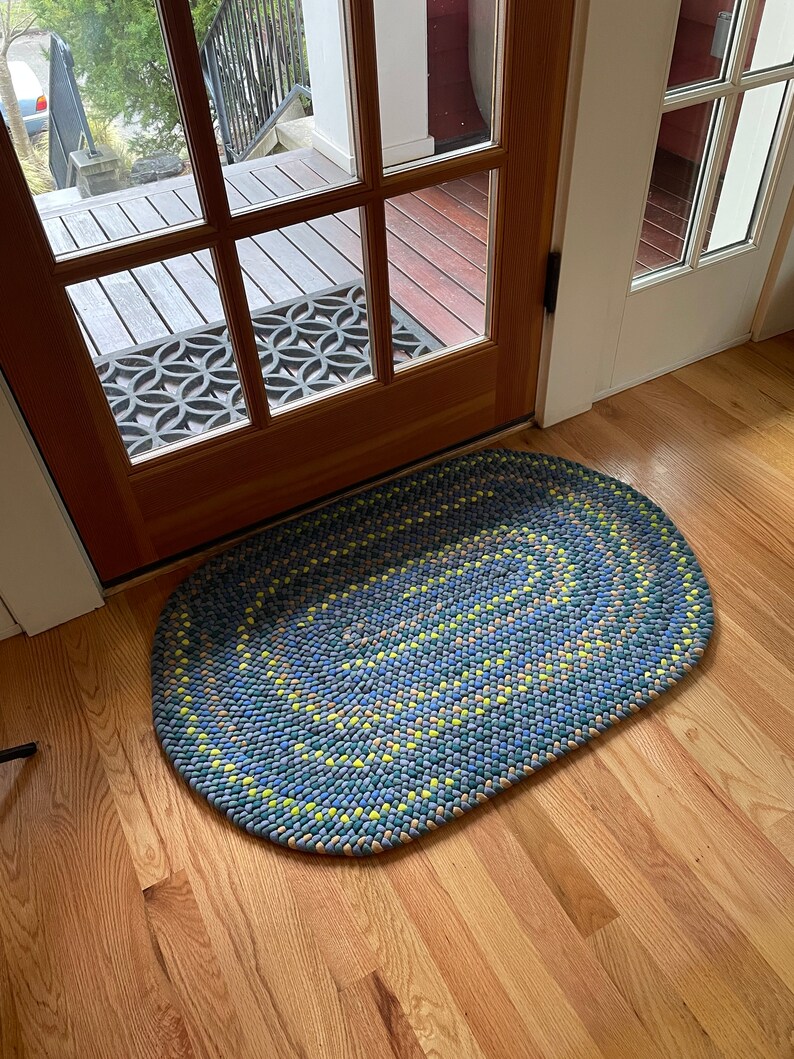 Teal and Blue Braided Rug - Etsy