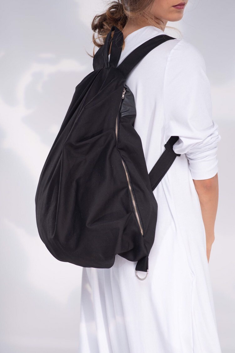 Leather Backpack Black Backpack Round Backpack Wool | Etsy