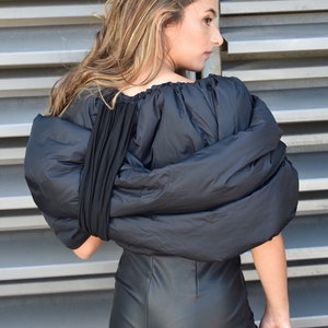 Cropped Puffer Jacket, Black Puffer Jacket, Deconstructed Clothing ...