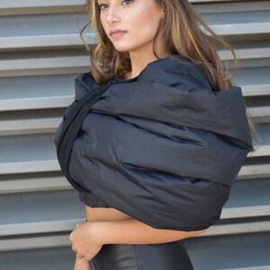 Cropped Puffer Jacket, Black Puffer Jacket, Deconstructed Clothing ...