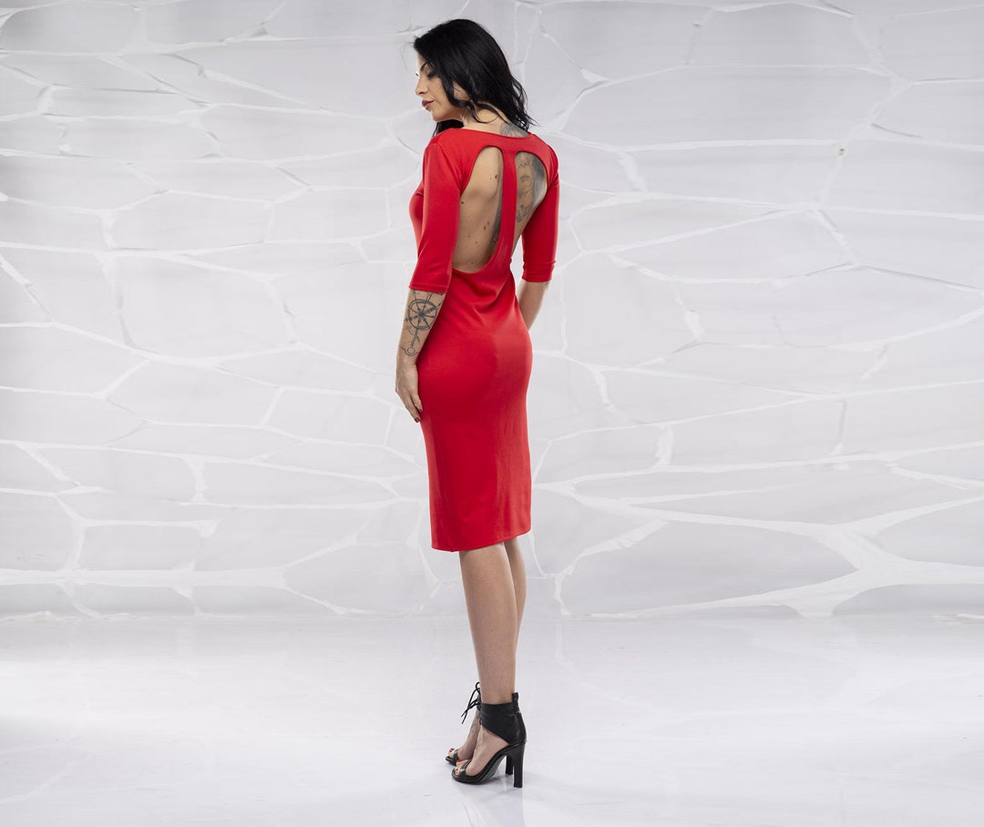 Romantic Red Evening Dress With Sexy Open Back. Formal Evening Bodycon ...
