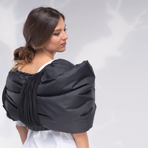 Black Futuristic Cropped Puffer Coat for Women in Plus Size Perfect ...