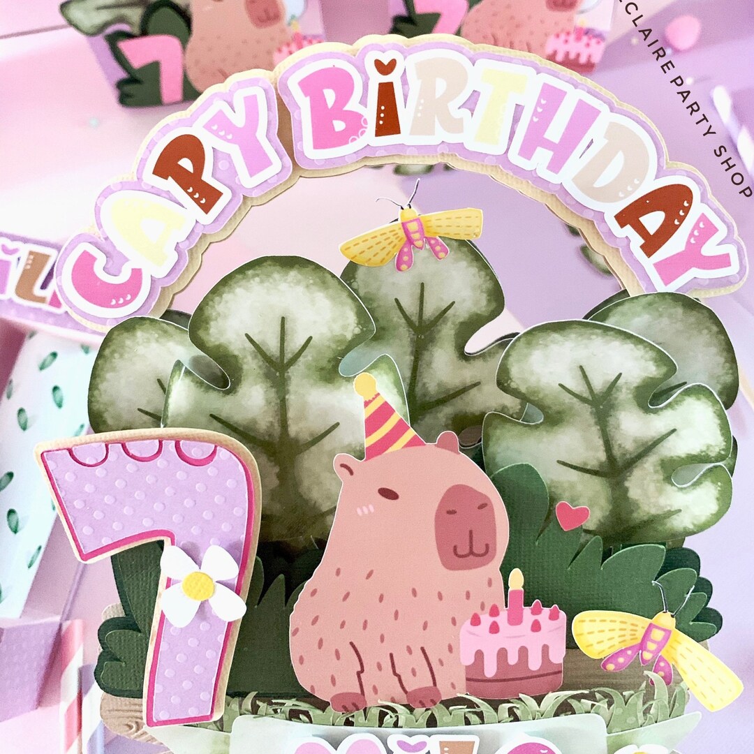Cumpleaños de capibara, topper de pastel de capibara, fiesta de capibara, toppers de cupcakes de ...