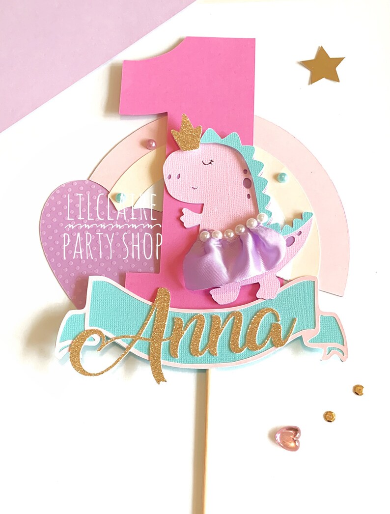 Princess Dinosaur Cake Topper Girl Dinosaur Birthday Pink - Etsy