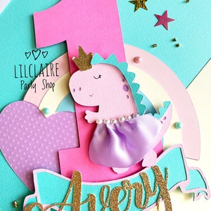 Princess Dinosaur Cake Topper, Girl Dinosaur Birthday, Pink Dinosaur, 3 ...