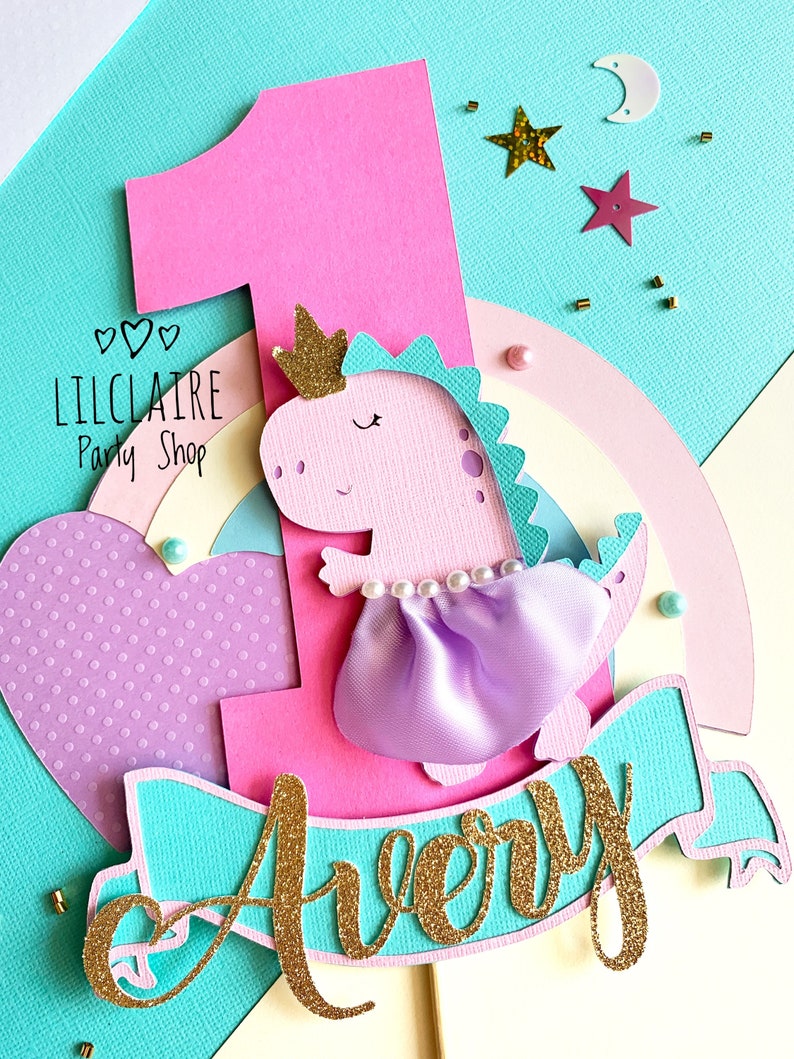 Princess Dinosaur Cake Topper Girl Dinosaur Birthday Pink - Etsy
