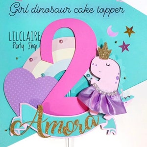 Princess Dinosaur Cake Topper, Girl Dinosaur Birthday, Pink Dinosaur, 3 ...