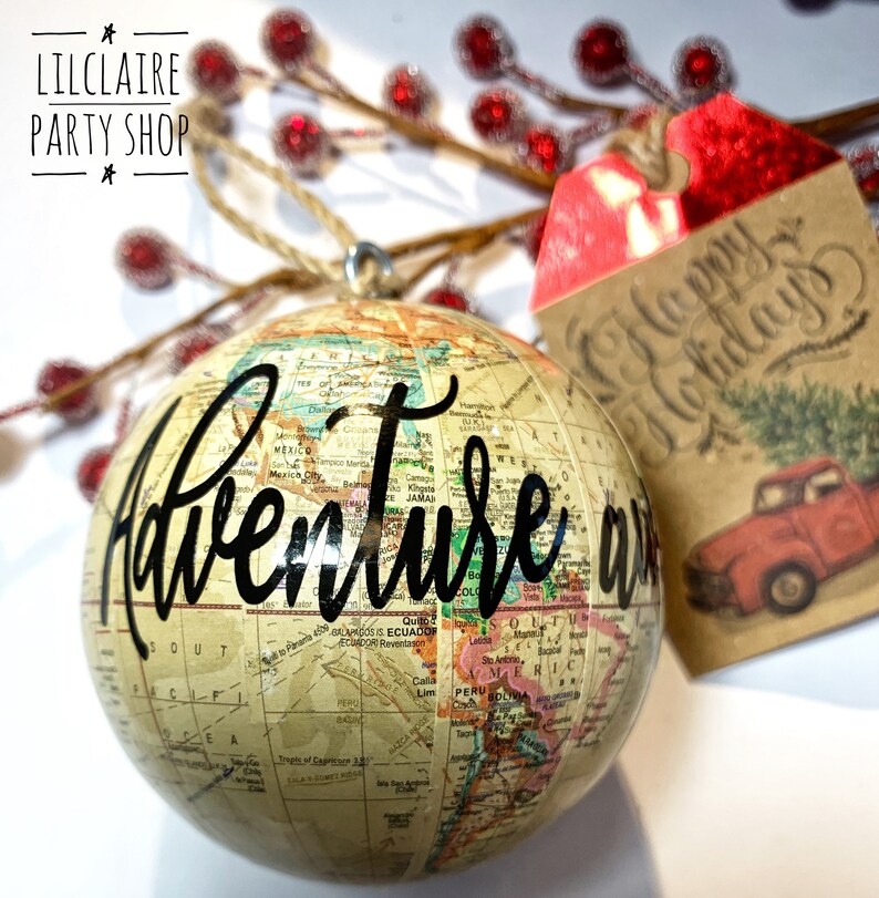 World Globe Map Ornament, Travel Inspired Christmas Ornament, Teacher ...