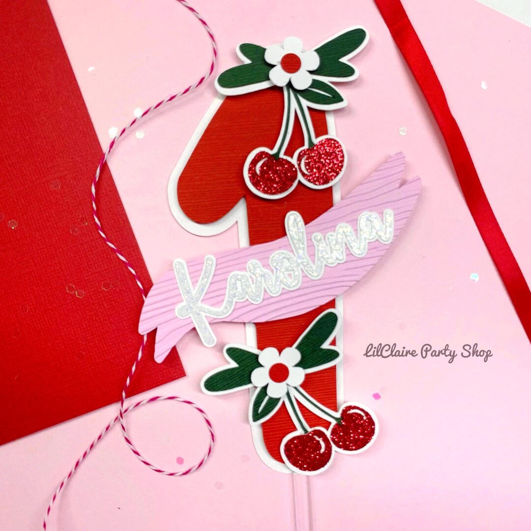 Personalized Cherry First Birthday Cake Topper, Glitter Number One - Etsy