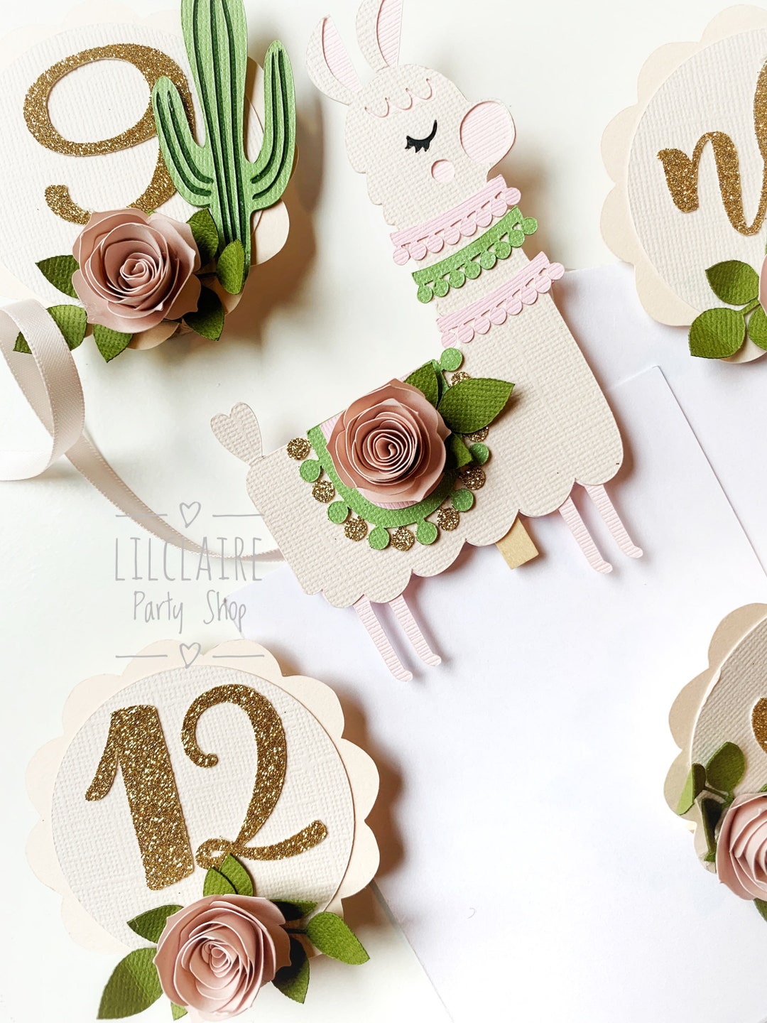 Llama Monthly Milestone Photo Banner: Pink Roses, Cactus Decor - Etsy