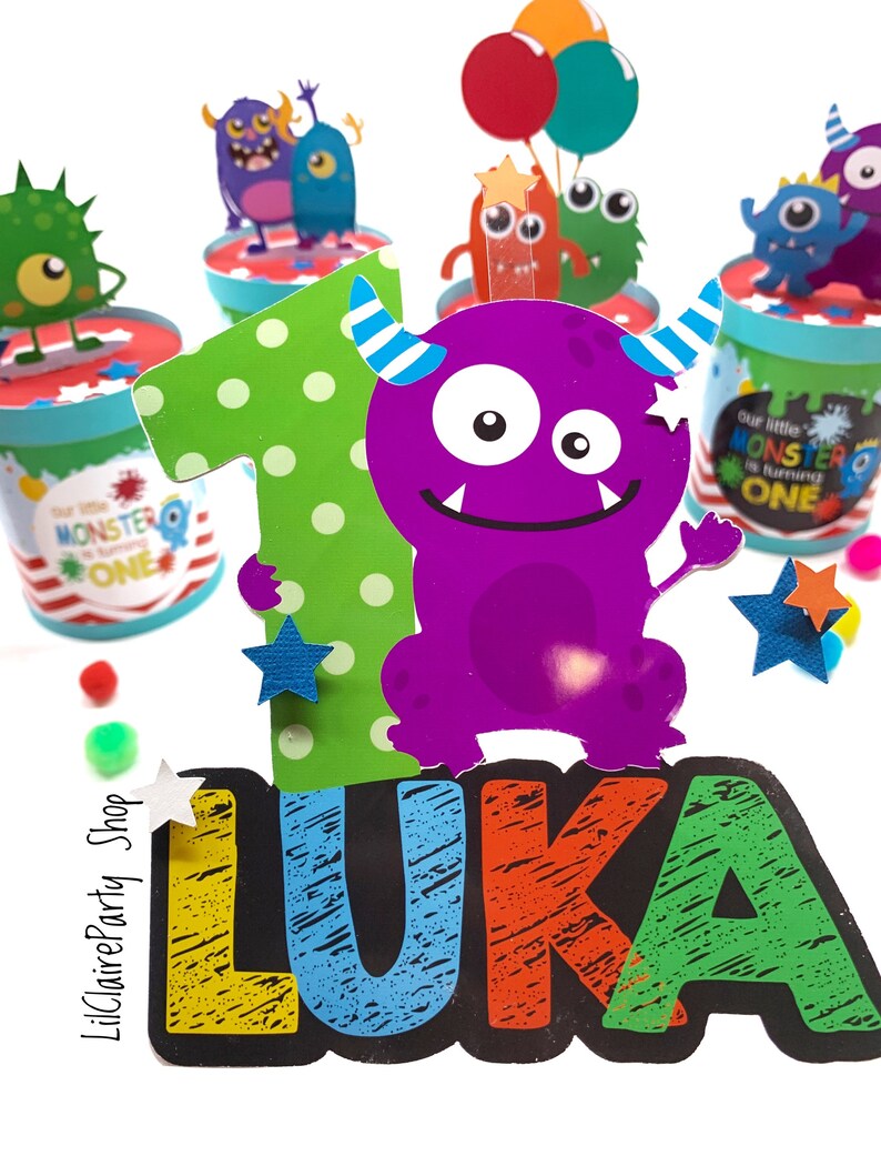 Monster First Birthday Cake Topper: Purple, Green, Orange - Etsy