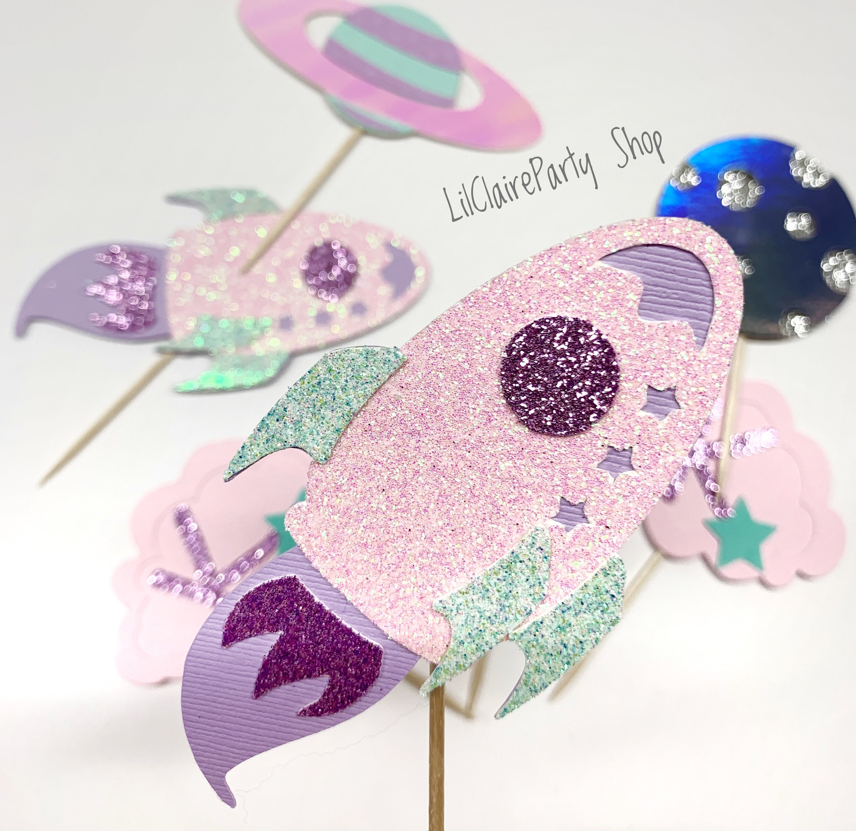 Space Birthday Cupcake Toppers Rocket Ship Party Decor Outer | Etsy