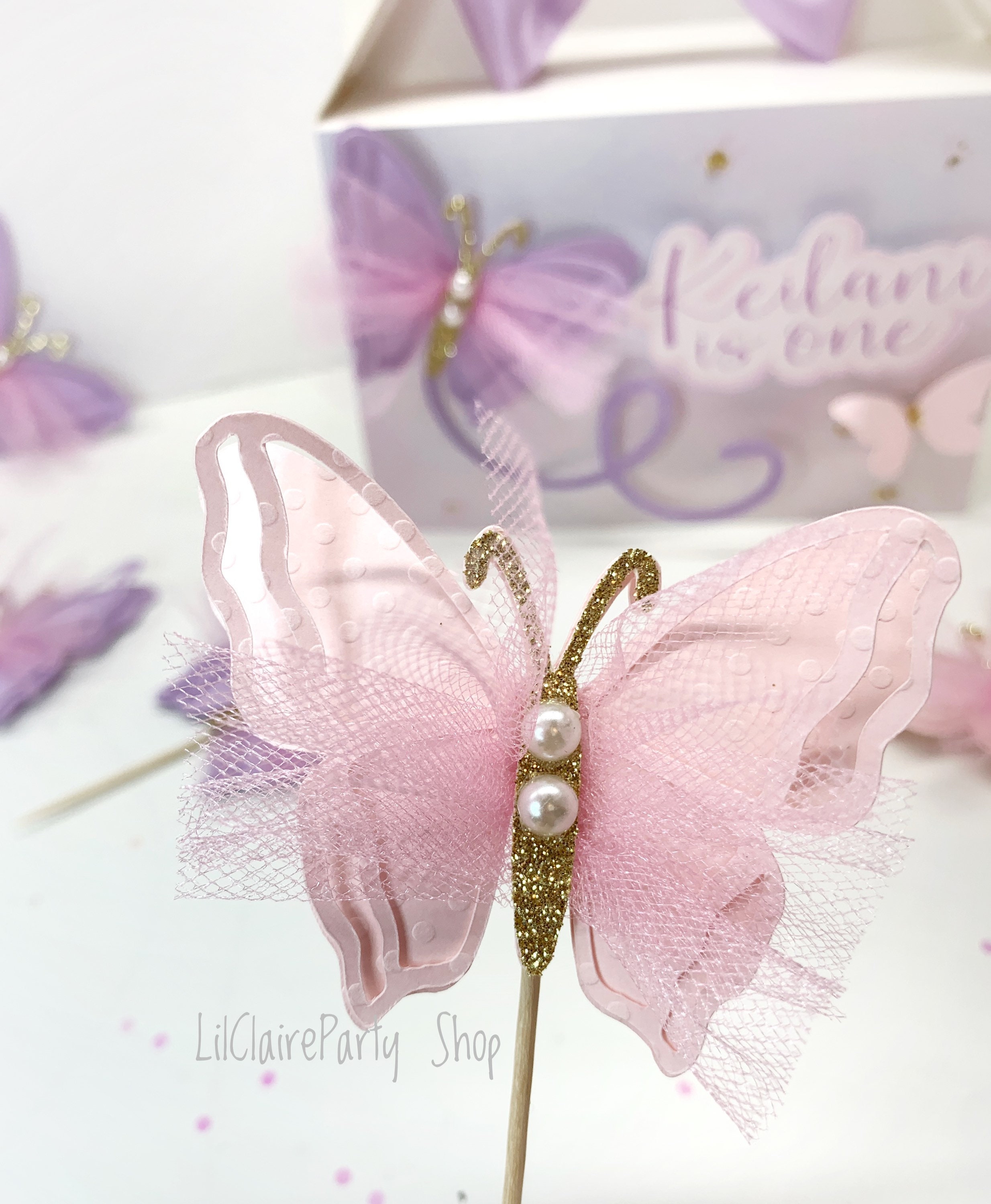 Butterfly Cupcake Toppers: Pink & Purple Tulle, Pearl Party Decor - Etsy