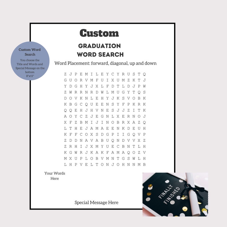 CUSTOM Word Search | Graduation, Highschool, College | 8.5x11" DIGITAL ...