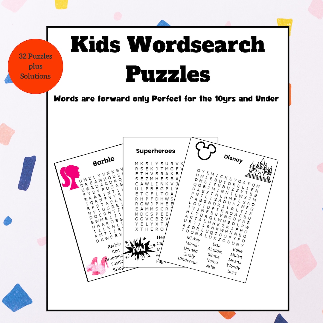 Children's WORDSEARCH Puzzles- Kid-friendly Forward Word Search Puzzles ...