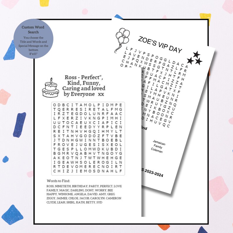 CUSTOM Word Search | Birthday Game | Baby Shower Game | Bridal Shower ...
