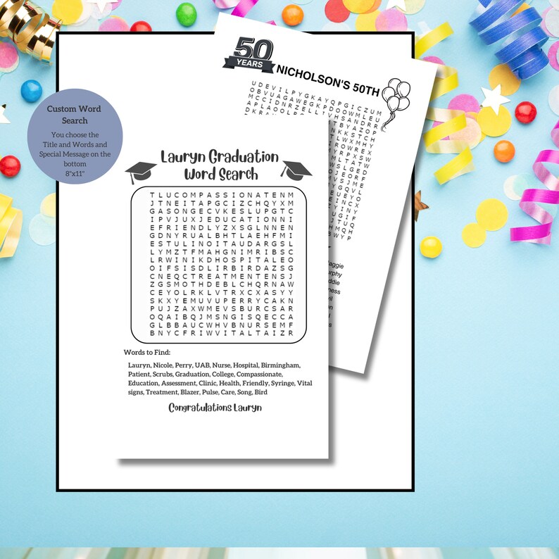 CUSTOM Word Search | Hen's Party, Hen's Night | 8.5x11" DIGITAL FILE ...