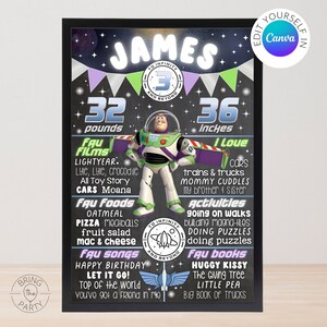 Editable Buzz Lightyear Birthday Chalkboard | Editable Milestone Board ...
