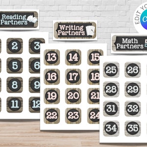 Editable STUDENT PARTNERS, Farmhouse Classroom Decor, Reading Partners ...