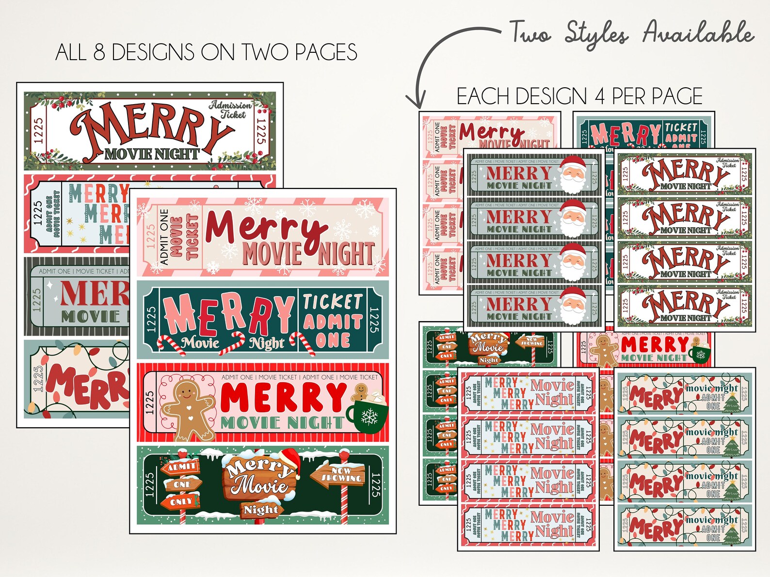 Printable Merry Movie Night Tickets | Christmas Movie Night Instant ...