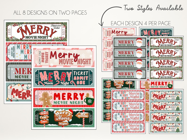 Printable Merry Movie Night Tickets | Christmas Movie Night Instant ...