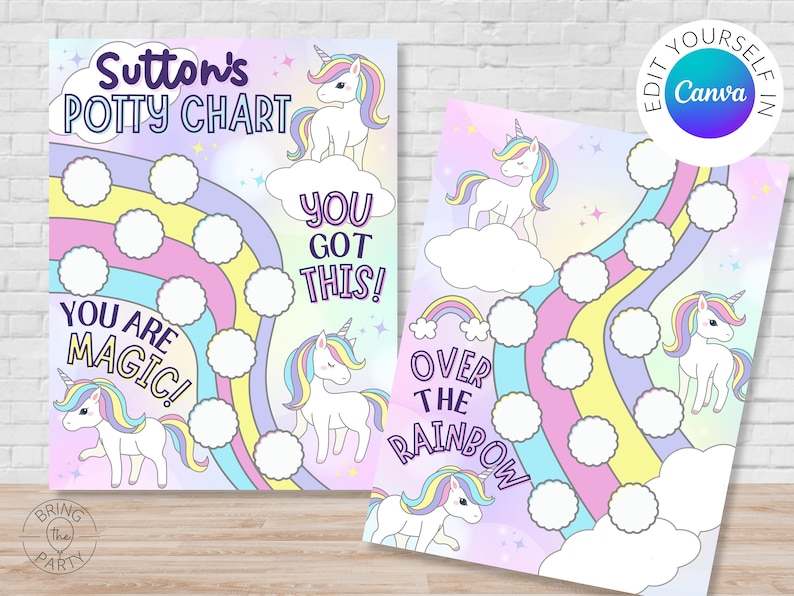 Editable Potty Chart Potty Training Chart Unicorn Sticker - Etsy