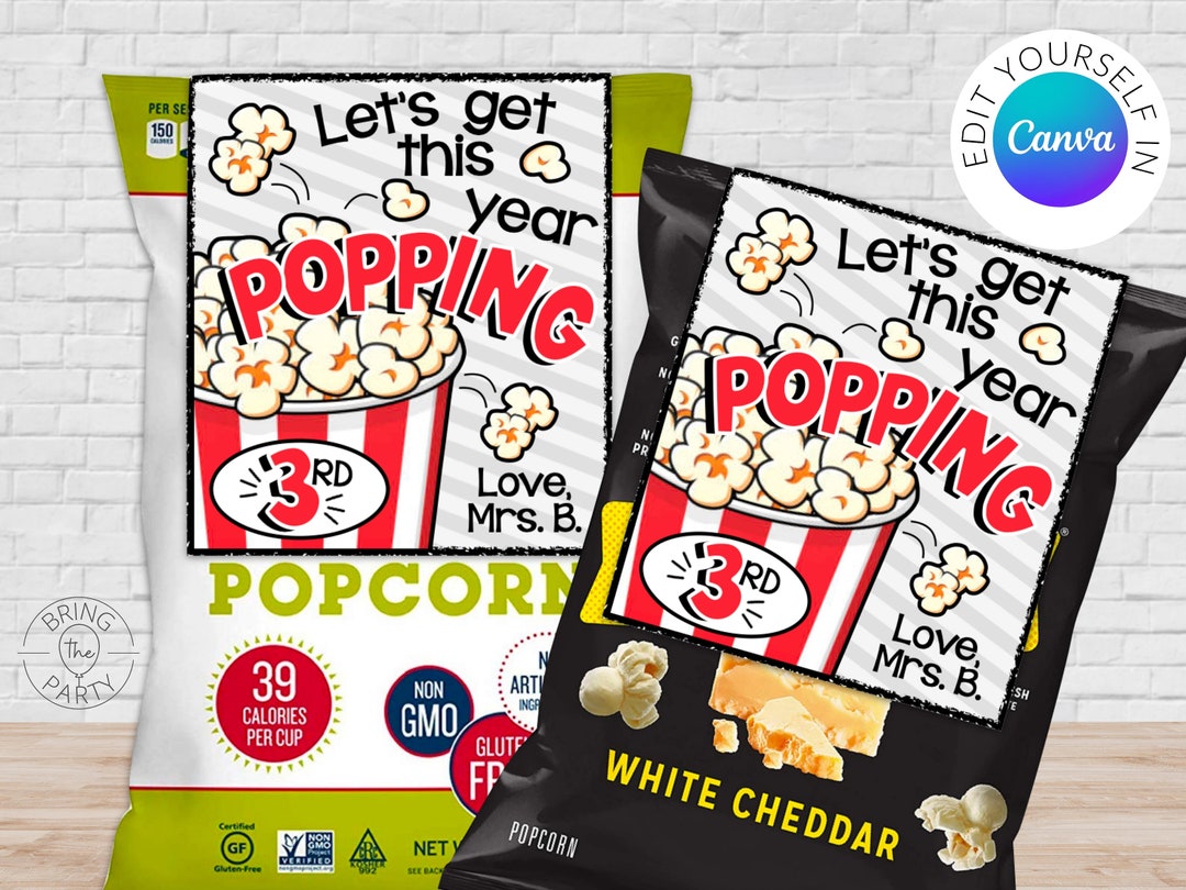Popcorn Label, Beginning of the Year School Gift Label - Popcorn, Canva ...