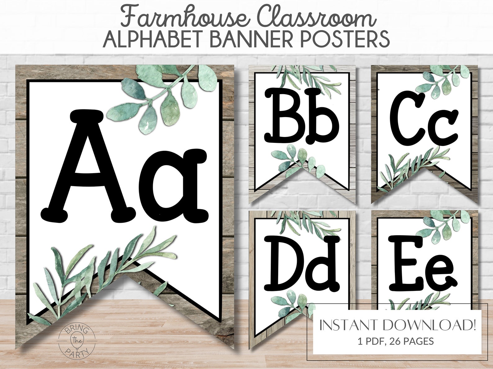 Alphabet Posters Farmhouse Greenery Classroom | Instant Download ...
