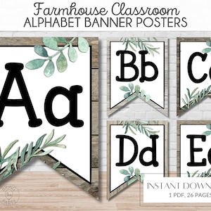 Alphabet Posters Farmhouse Greenery Classroom | Instant Download ...