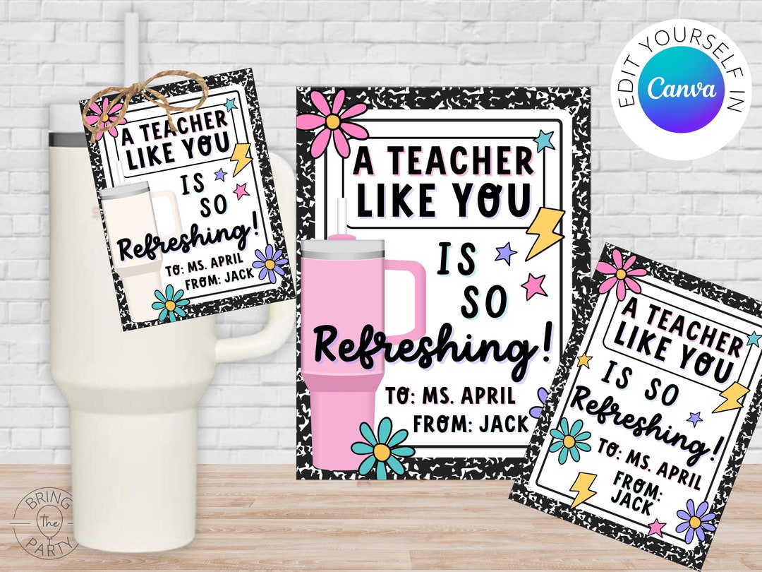 Editable Tumbler Teacher Label | Refreshing Teacher Tag | Teacher ...