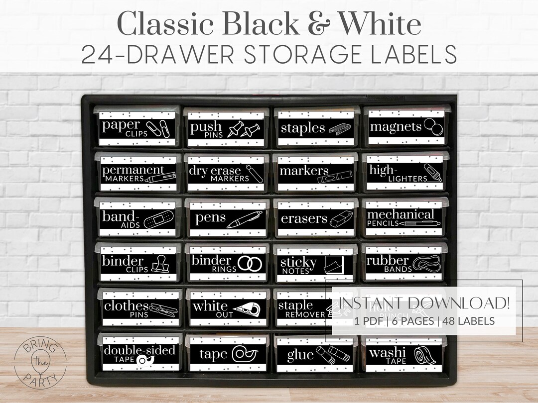 Classic Black & White Labels for Drawer Storage | 24-drawer Storage ...