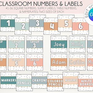 Editable Neutral Calming Colors Square Labels | Classroom Numbers ...