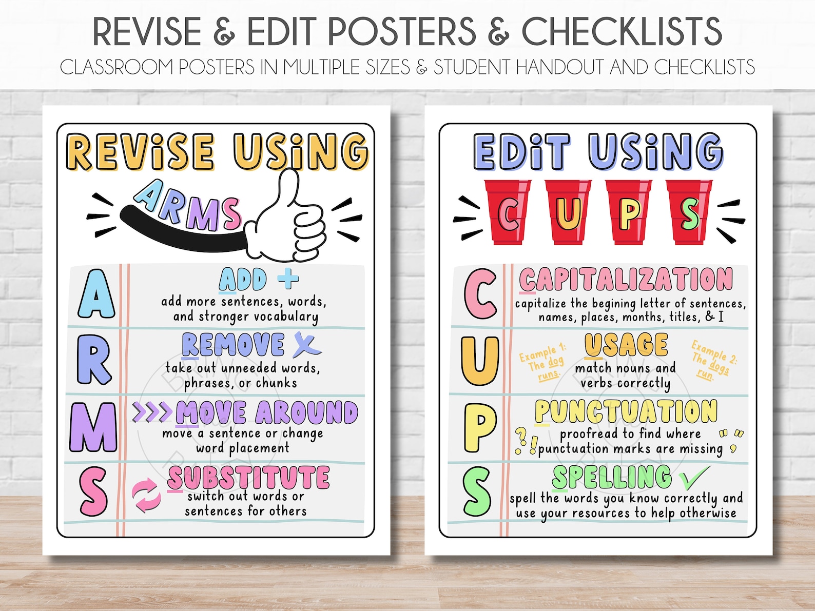 Revise & Edit Posters, Checklists | CUPS Editing Writing Strategy ...