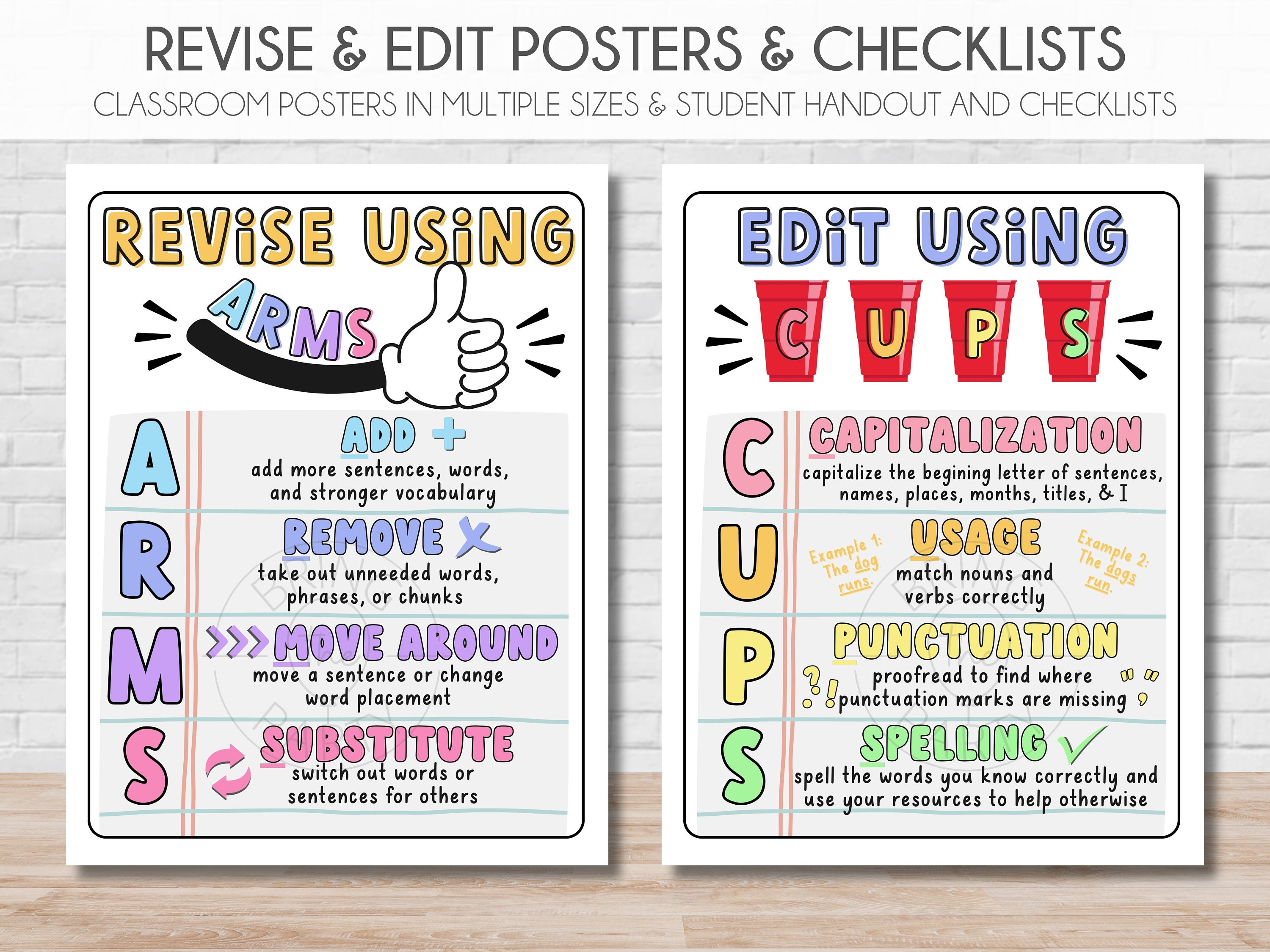 Revise & Edit Posters, Checklists | CUPS Editing Writing Strategy ...