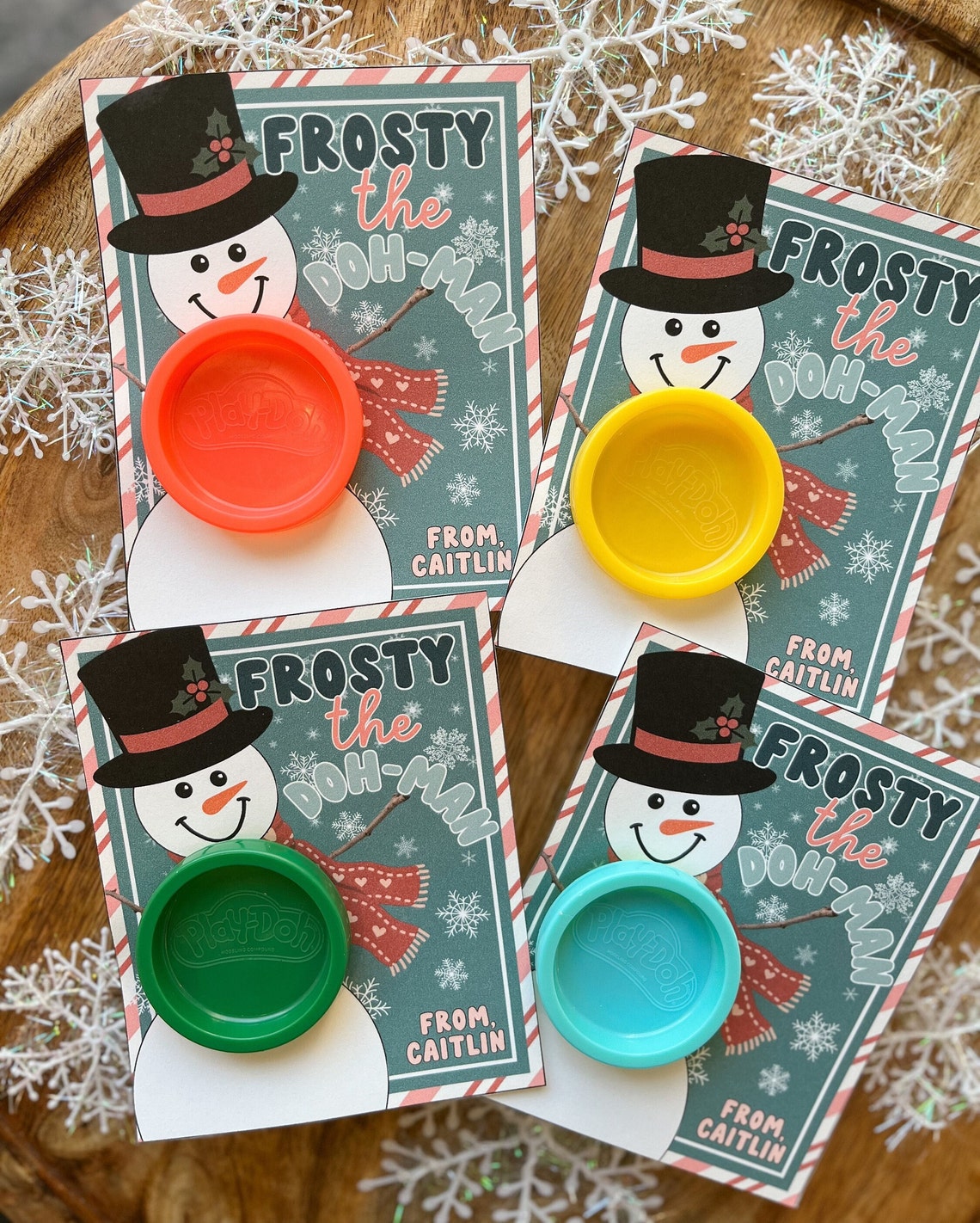 Snowman Play-doh Card | Canva Template Christmas Party Favor | Non ...