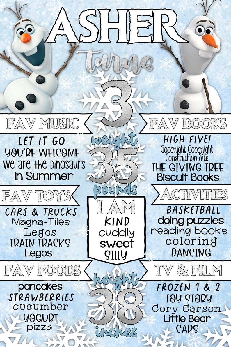 Editable Olaf Frozen Birthday Chalkboard | Blue Background | Editable ...