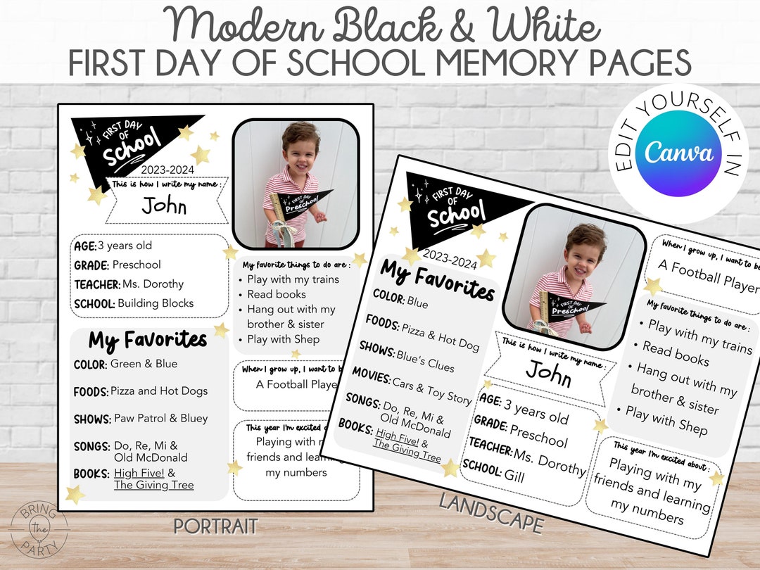 CUSTOMIZABLE First Day of School Memory Page | Memory Book Page | First ...