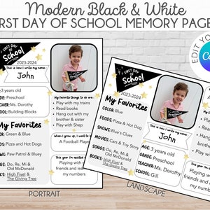 CUSTOMIZABLE First Day of School Memory Page | Memory Book Page | First ...