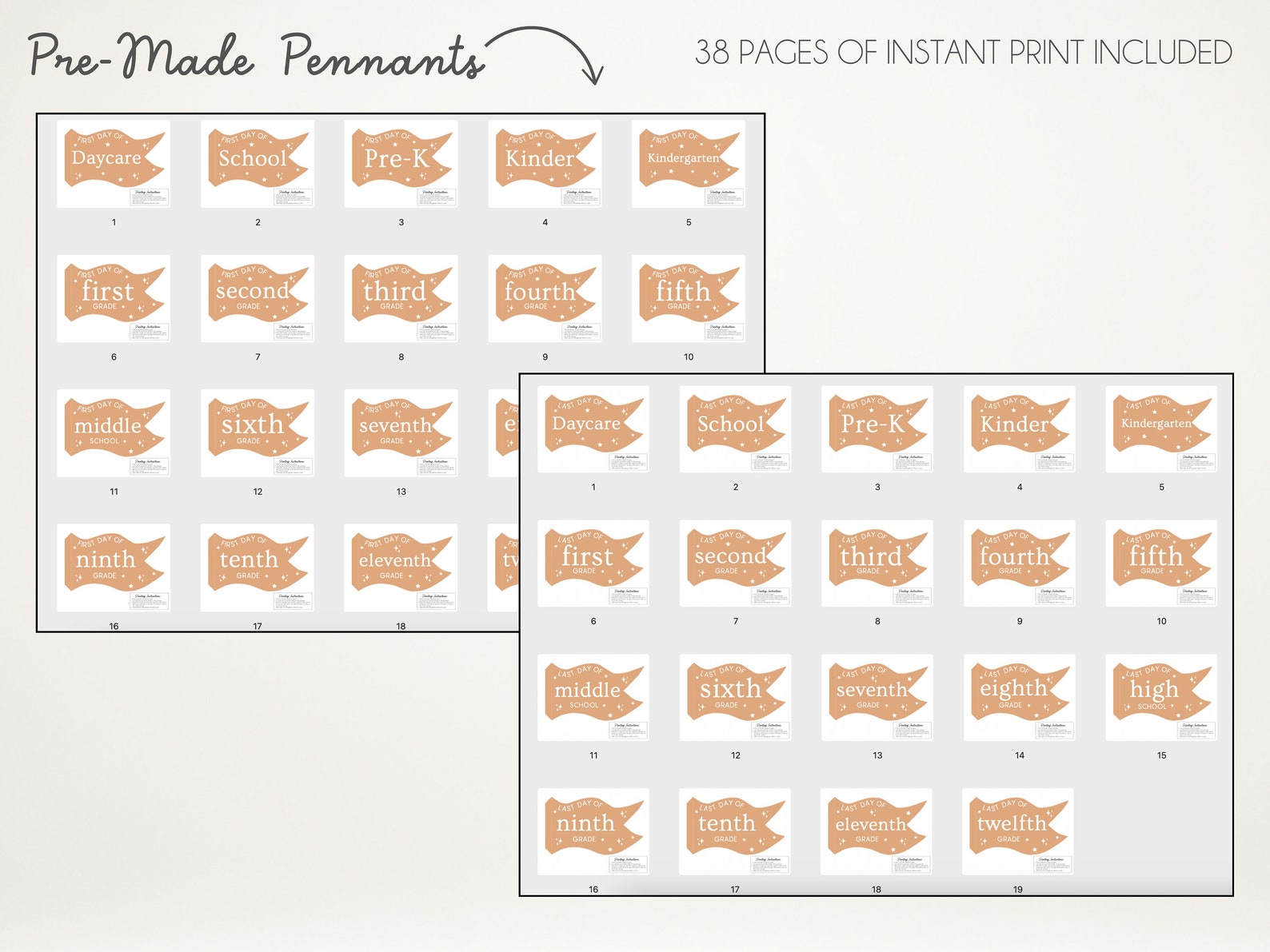 Editable Neutral Design First Last Day of School Pennant Flags ...