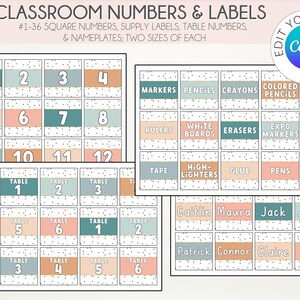 Editable Neutral Calming Colors Square Labels | Classroom Numbers ...